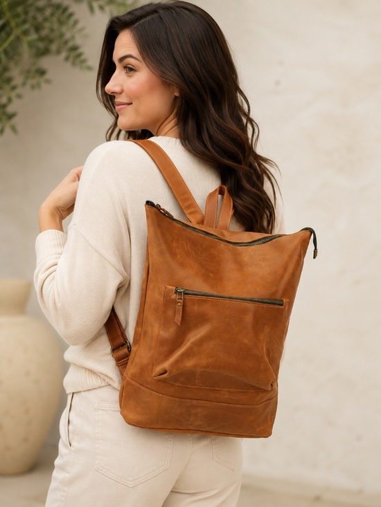Be Lucky | Bags | Brown Leather Backpack Shoulder Bag Large 7x15 | Poshmark